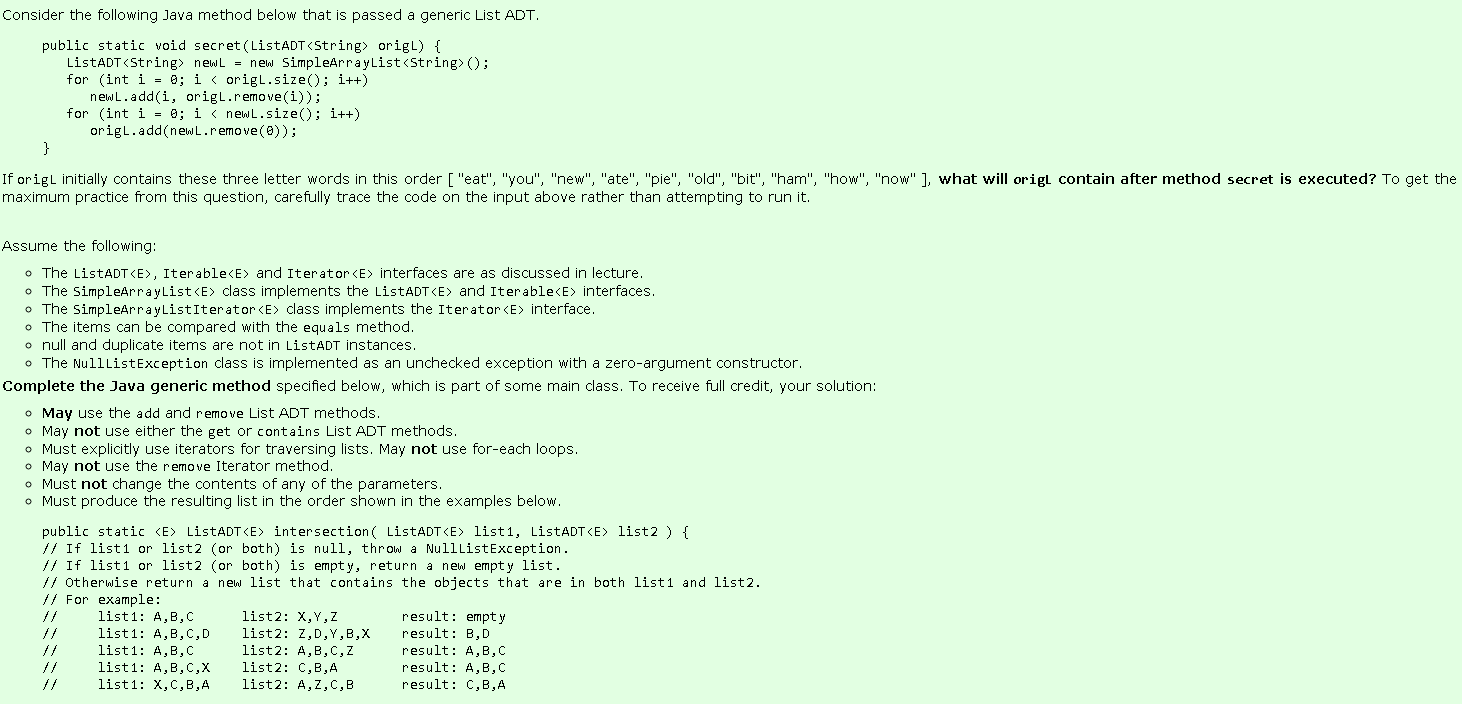 Consider the following Java method below that is | Chegg.com