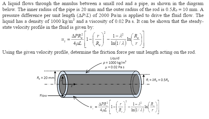 Solved A liquid flows through the annulus between a small | Chegg.com