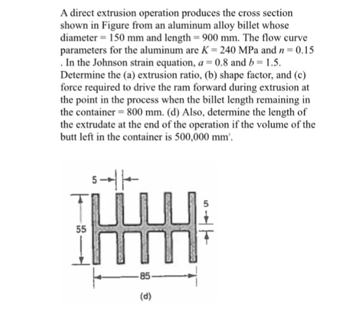 Solved A direct extrusion operation produces the cross | Chegg.com