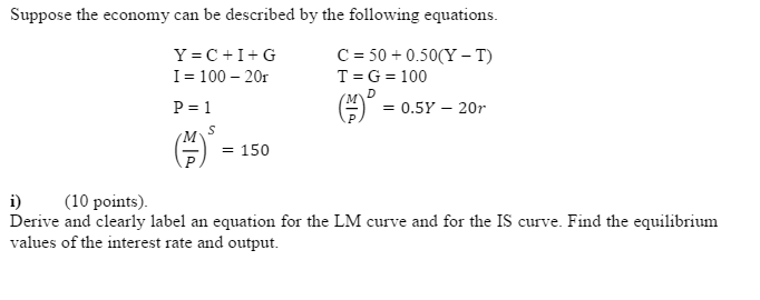Solved Suppose the economy can be described by the following | Chegg.com