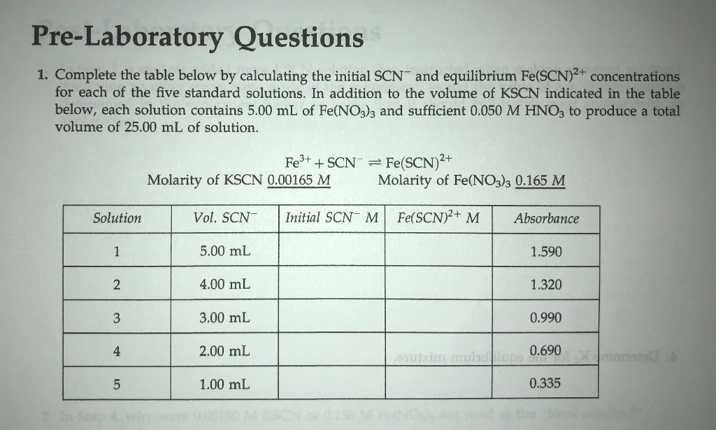 Solved Pre-Laboratory Questions 1. Complete the table below | Chegg.com