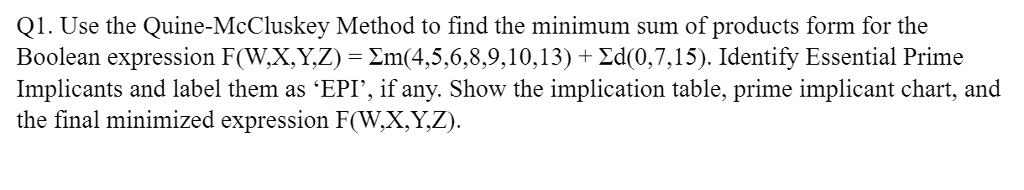 Solved Use The Quine Mccluskey Method To Find The Minimum 