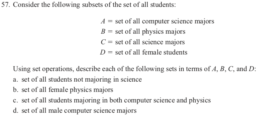 Solved 57. Consider the following subsets of the set of all | Chegg.com