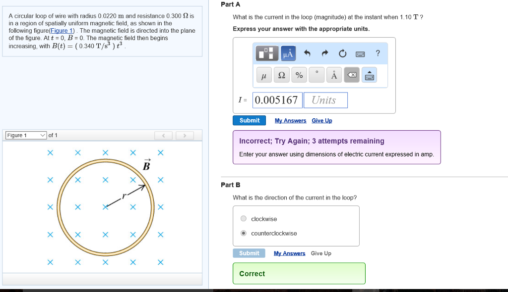 Solved Part A A circular loop of wire with radius 0 0220 m | Chegg.com