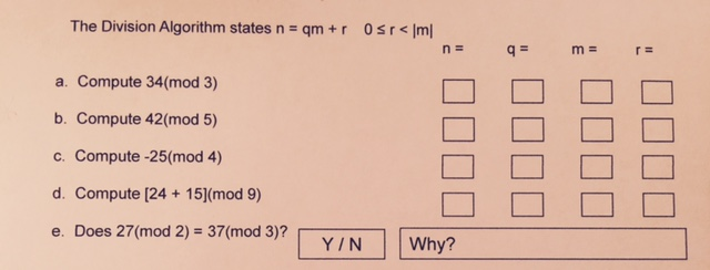 Solved The Division Algorithm states n = qm + r 0