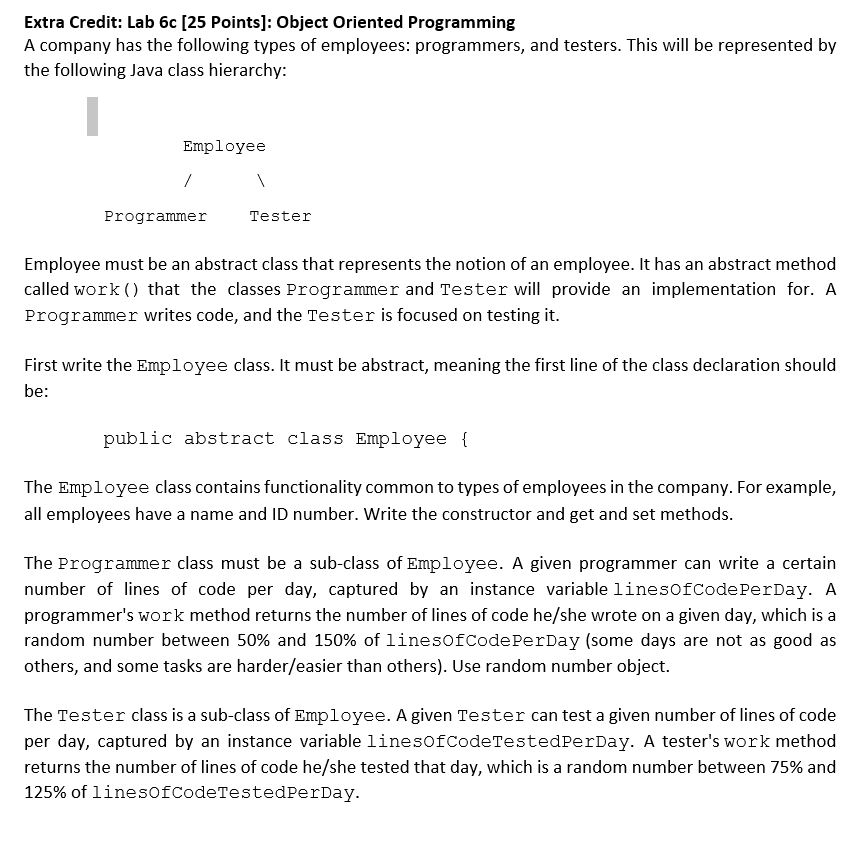 Solved Extra Credit: Lab 6c [25 Points]: Object Oriented | Chegg.com