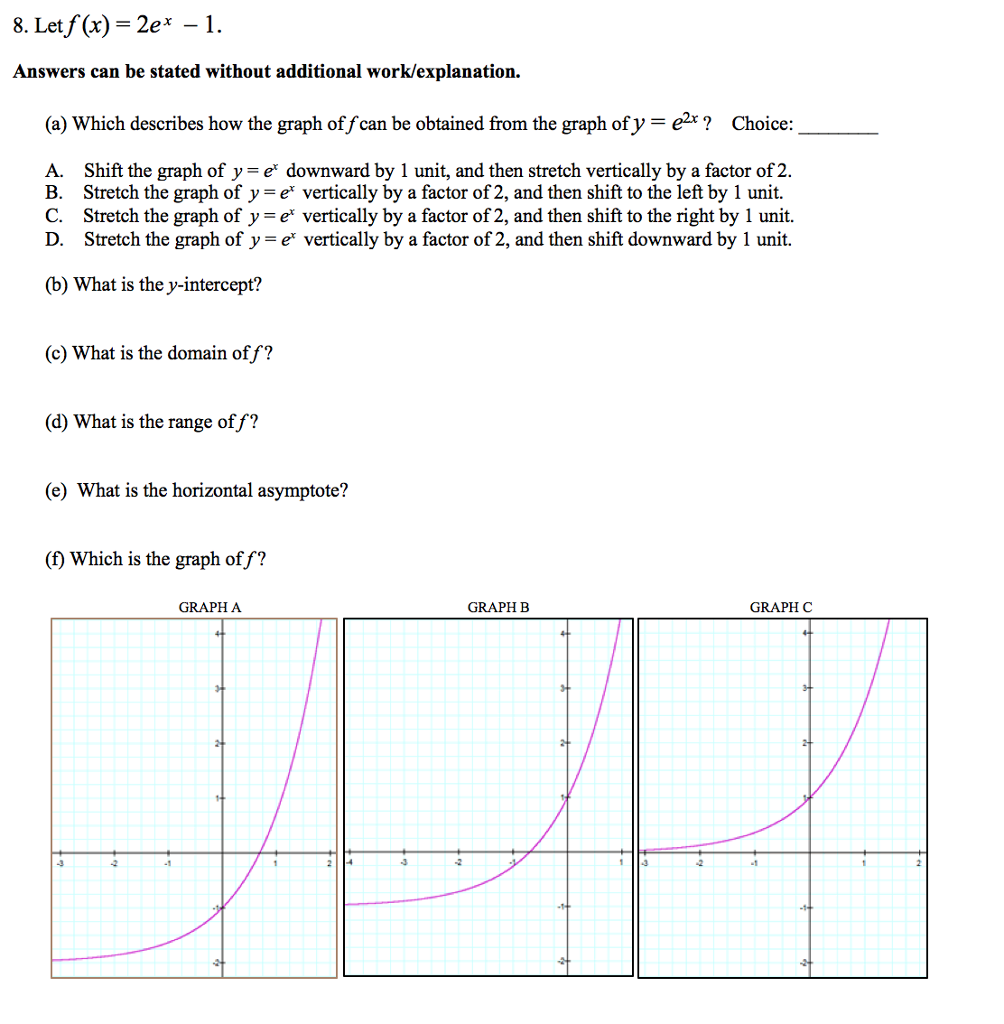 Solved Let f(x) = 2e^x - 1. Answers can be stated without | Chegg.com