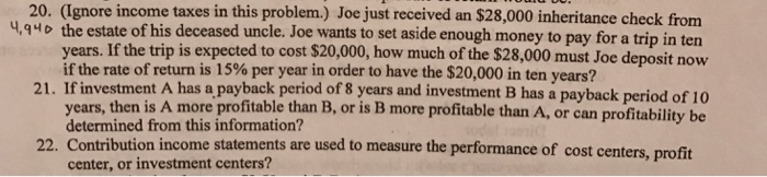 Solved Joe just received an $28,000 inheritance check from | Chegg.com