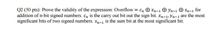 Prove the validity of the expression: Overflow = c_n | Chegg.com