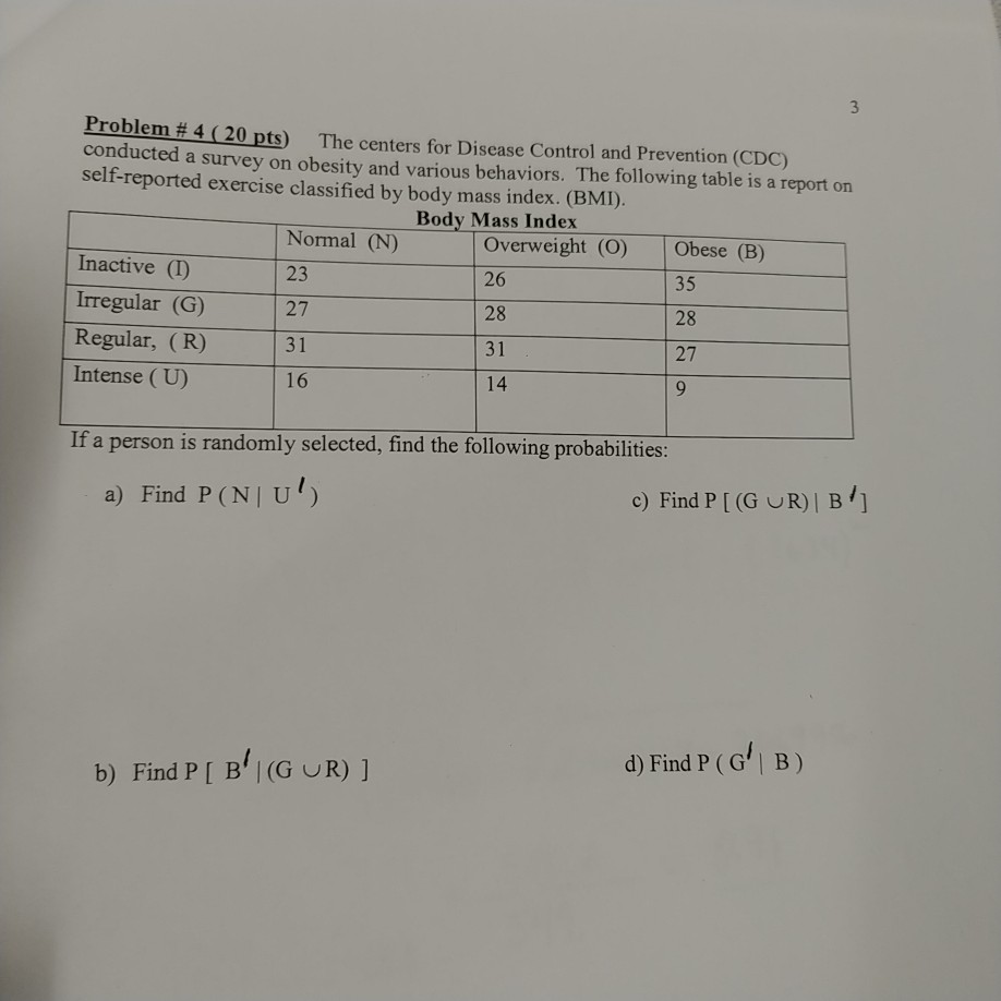 Solved Problem#4(20pts) The centers for Disease Control and | Chegg.com