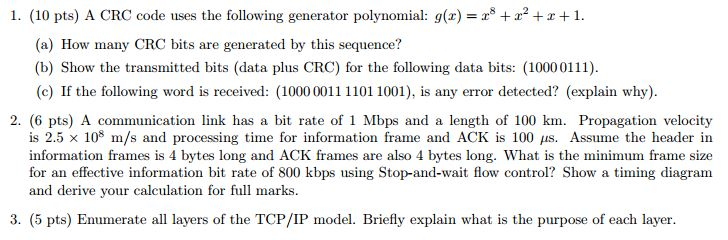 Solved A CRC code uses the following generator polynomial: | Chegg.com