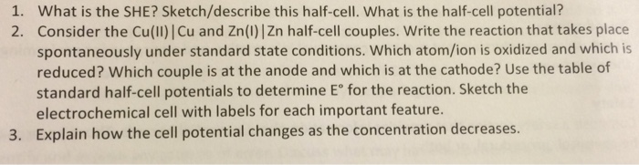 Solved What is the SHE? Sketch/describe this half-cell. What | Chegg.com