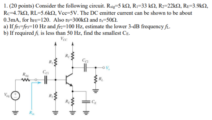 Solved l. (20 points) Consider the following circuit. Rsig-5 | Chegg.com