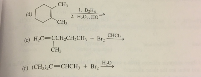 Solved CH 1. B2H6 2. H2O2, HO CH CHCI (e) H2C CCH2CH2CH r2 | Chegg.com