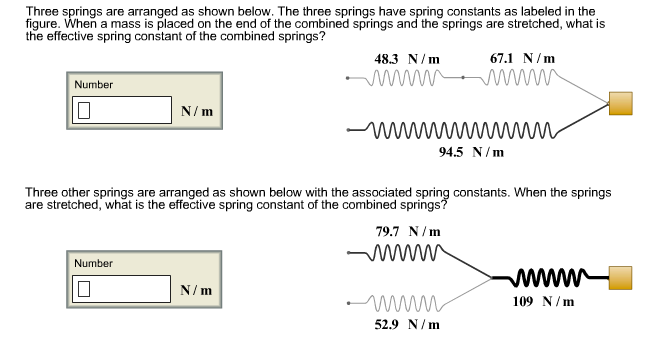 Solved Three springs are arranged as shown below. The three | Chegg.com