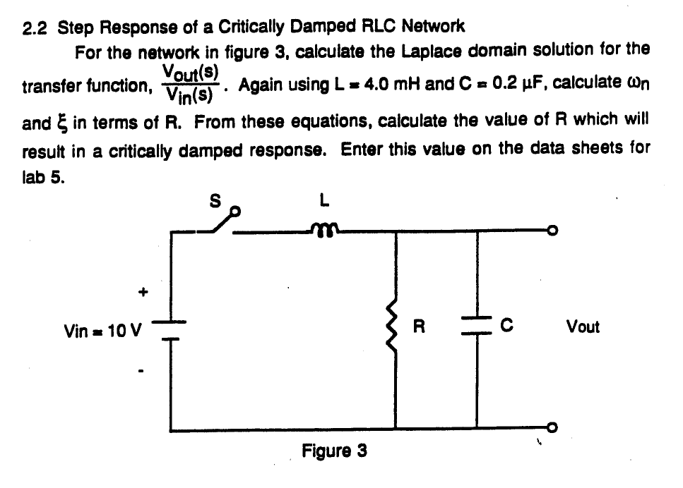 Solved Step Response of a Critically Damped RLC Network For | Chegg.com