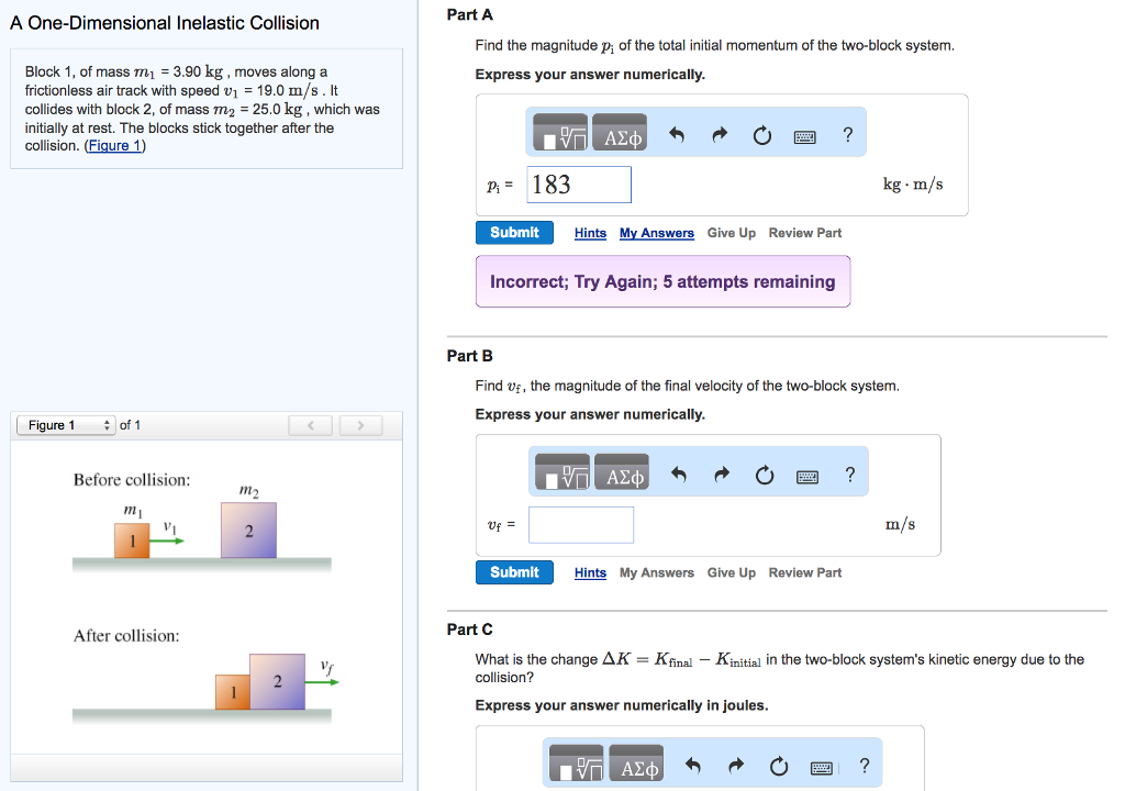 Solved A One Dimensional Inelastic Collision Block 1 Of