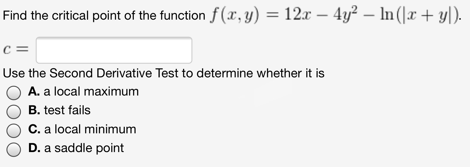 Solved Find the critical point of the function f (x, y) 12x | Chegg.com