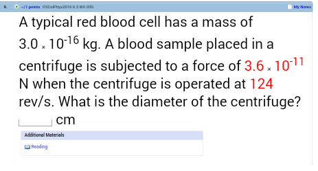Solved A typical red blood cell has a mass of 3.0.10-16 kg. | Chegg.com