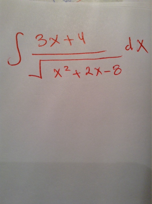 Solved Integral 3x + 4/square root x^2 +2x -8 dx | Chegg.com