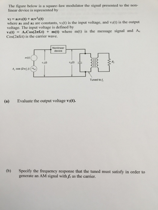 Solved The figure below is a square-law modulator the signal | Chegg.com