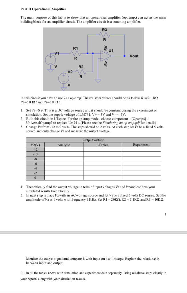 Solved Part II Operational Amplifier The main purpose of | Chegg.com