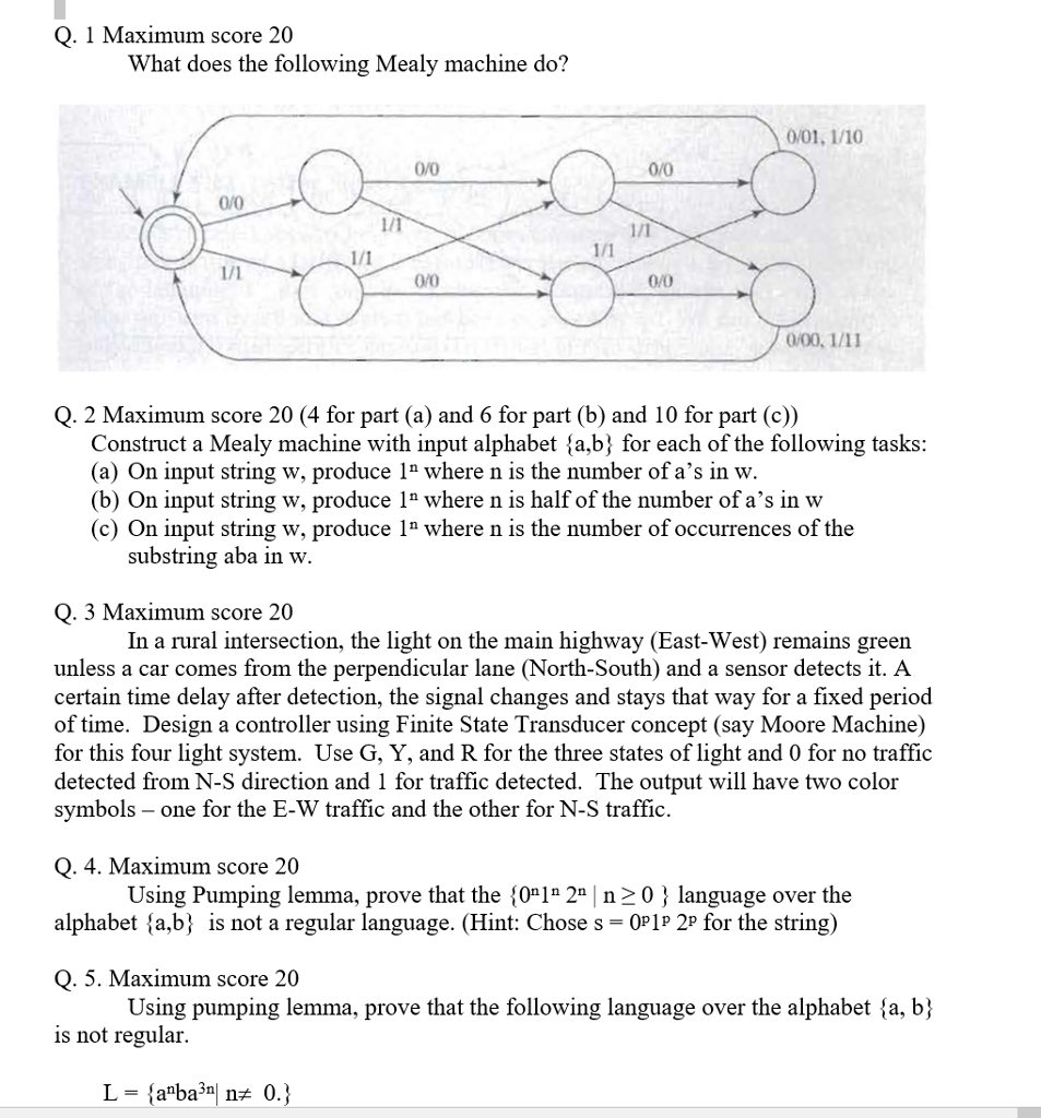 Solved What does the following Mealy machine do? Construct | Chegg.com