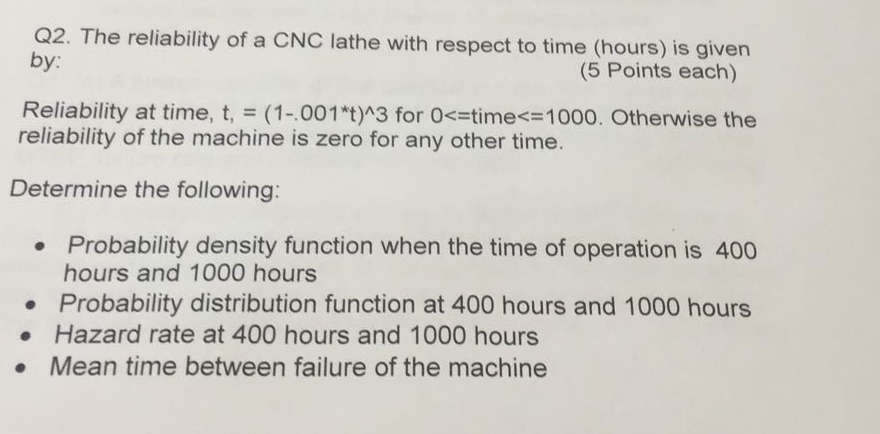 Solved The reliability of a CNC lathe with respect to time | Chegg.com
