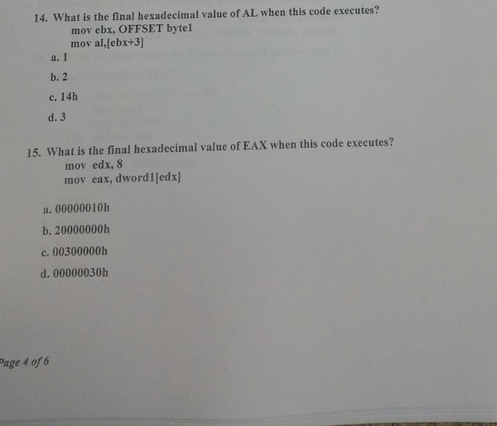 Solved 14. What is the final hexadecimal value of AL when | Chegg.com