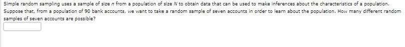 Solved Simple Random Sampling Uses A Sample Of Size N From A