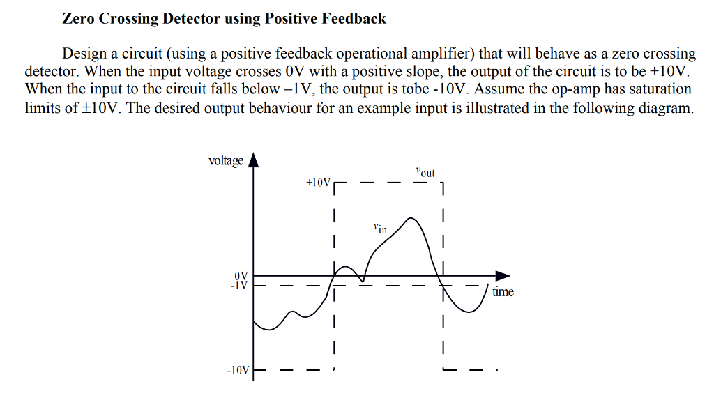 Solved Zero Crossing Detector using Positive Feedback Design | Chegg.com