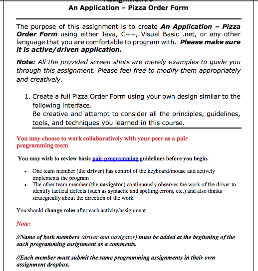 An Application - Pizza Order Form The purpose of this | Chegg.com