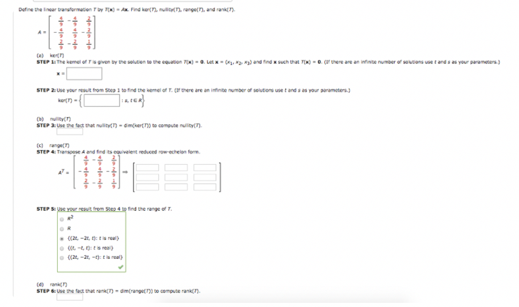 Solved Define the linear transformation T by T(x) = Ax. | Chegg.com