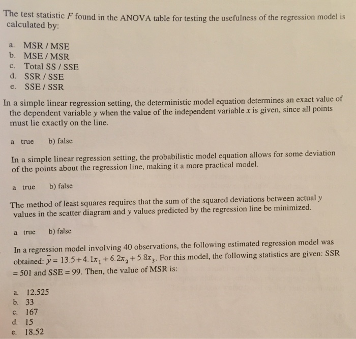 Solved The Test statistic F found in the ANOVA table for | Chegg.com