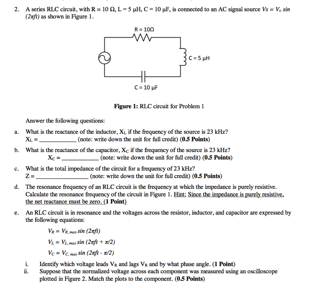 Solved A series RLC circuit, with R = 10 Ω, L-5 pH, C = 10 | Chegg.com