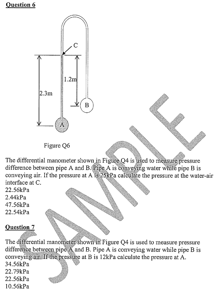 Solved The differential manometer shown in Figure, 4 is used | Chegg.com