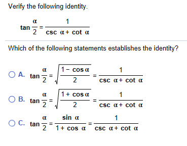 Solved Verify the following identity tan 2 csc ?+ cot ? | Chegg.com