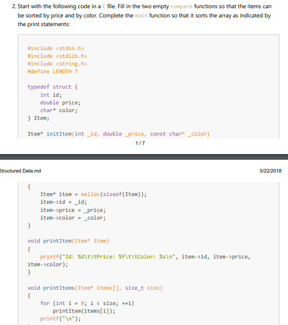 Solved 2. Start with the following code in a Cfile. Fill in | Chegg.com
