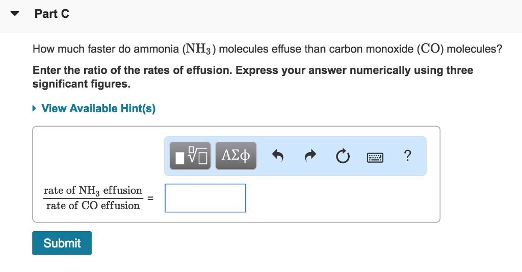 Solved Part C How much faster do ammonia (NH3) molecules | Chegg.com