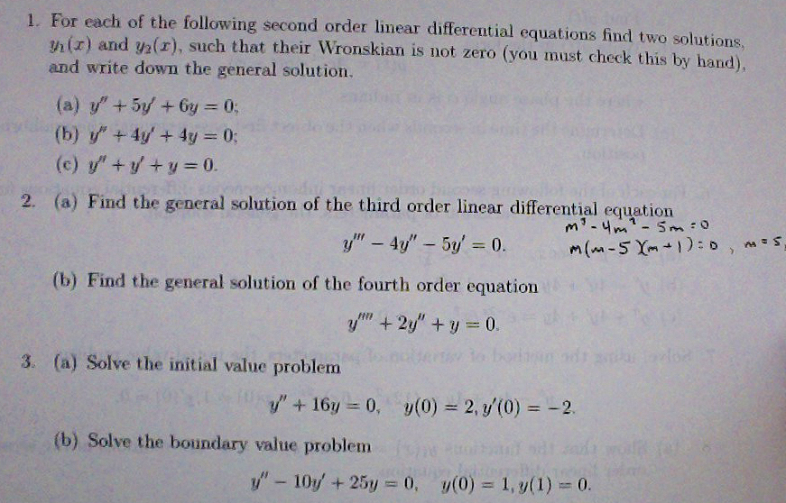 For each of the following second order linear | Chegg.com