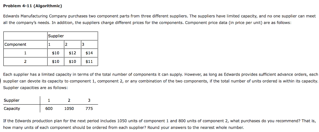 Solved Problem 4-11 (Algorithmic) Edwards Manufacturing | Chegg.com Solved Problem 4-11 (Algorithmic) Edwards Manufacturing | Chegg.com