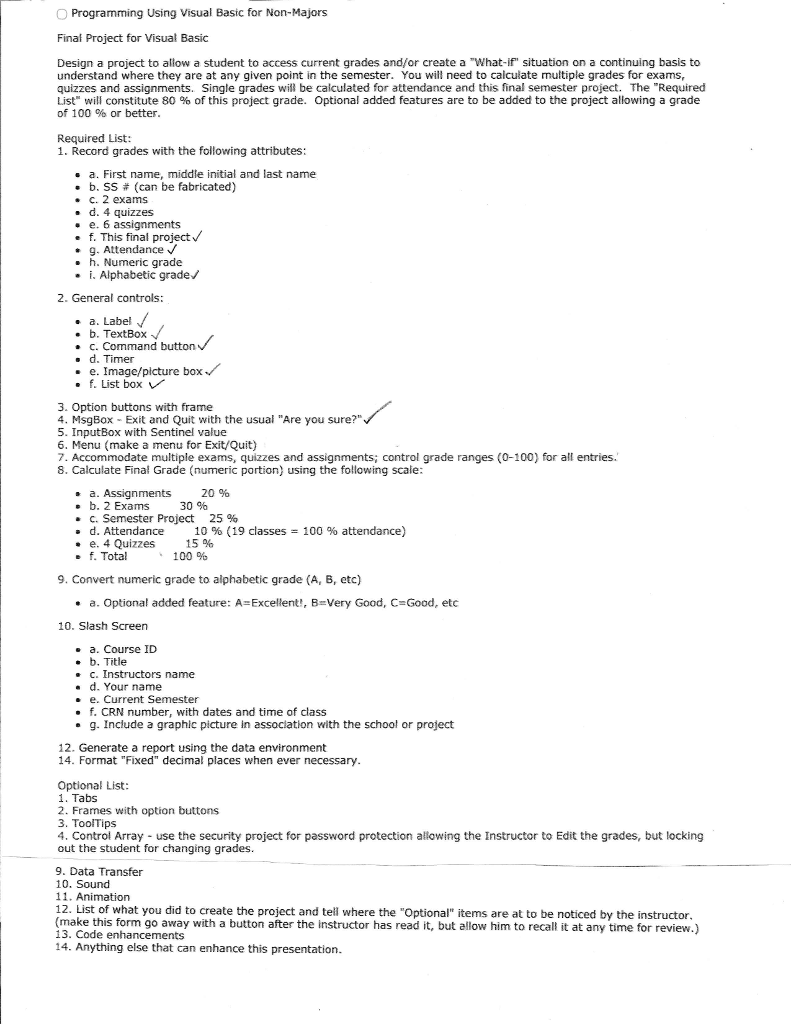 O Programming Using Visual Basic for Non-Majors Final | Chegg.com
