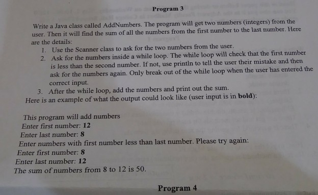 Solved Program 3 Write a Java class called AddNumbers. The | Chegg.com