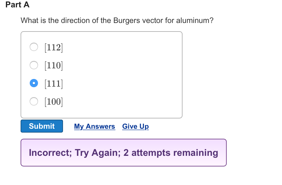 Solved Part A What is the direction of the Burgers vector | Chegg.com