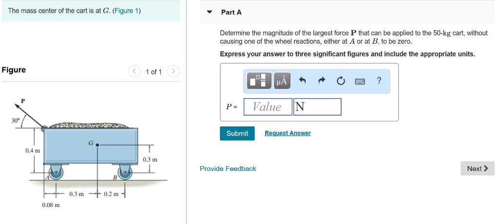 Solved The mass center of the cart is at G. (Figure 1) Part | Chegg.com