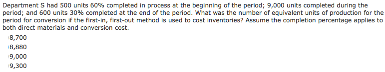 Solved Department S had 500 units 60% completed in process | Chegg.com