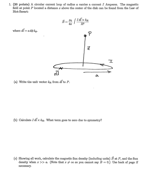 Solved A circular current loop of radius a carries a current | Chegg.com