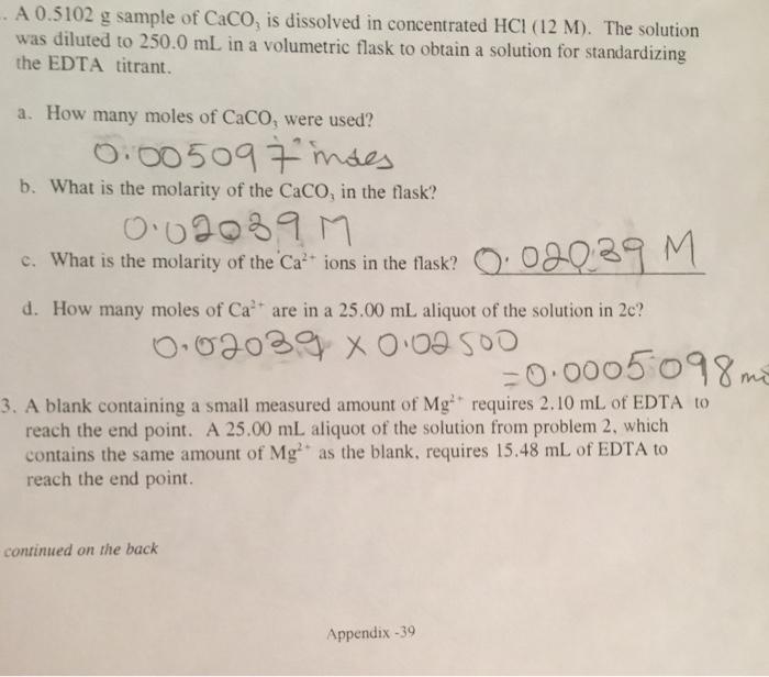 Solved A 0.5102 g sample of CaCO, is dissolved in | Chegg.com
