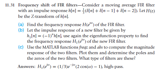 Solved Frequency shift of FIR filters-Consider a moving | Chegg.com