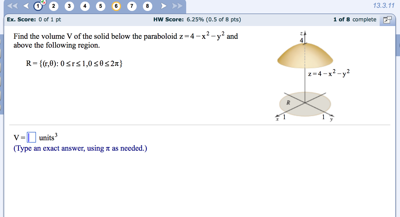 Solved Find the volume V of the solid below the paraboloid z | Chegg.com